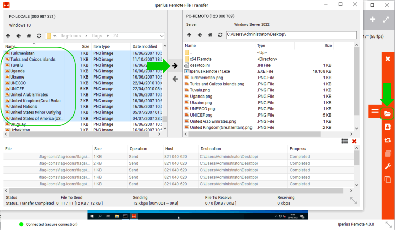 Unlimited file transfer for remote desktop